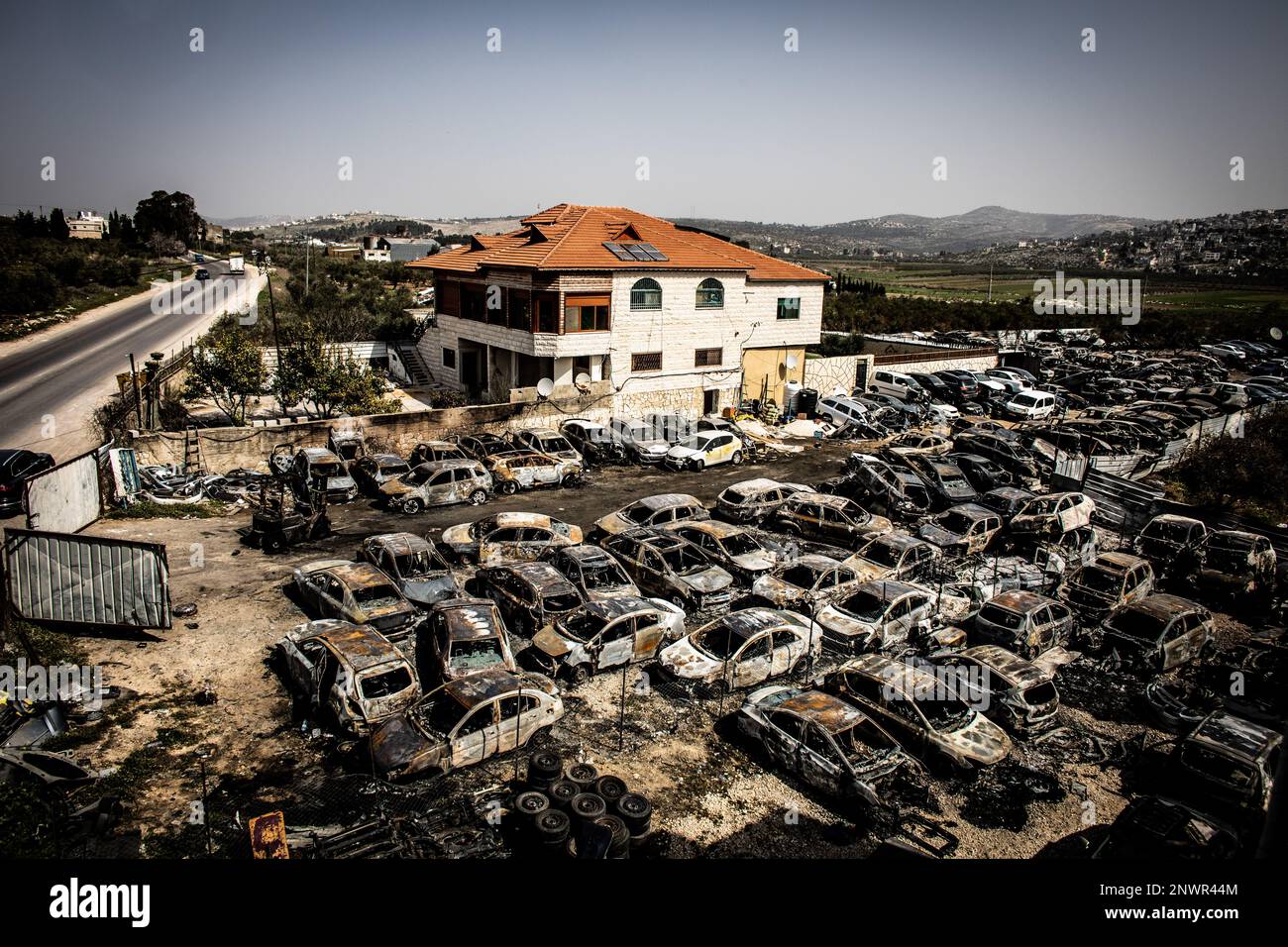Huwara, Israel. 28th Feb, 2023. Torched cars in the occupied West Bank ...