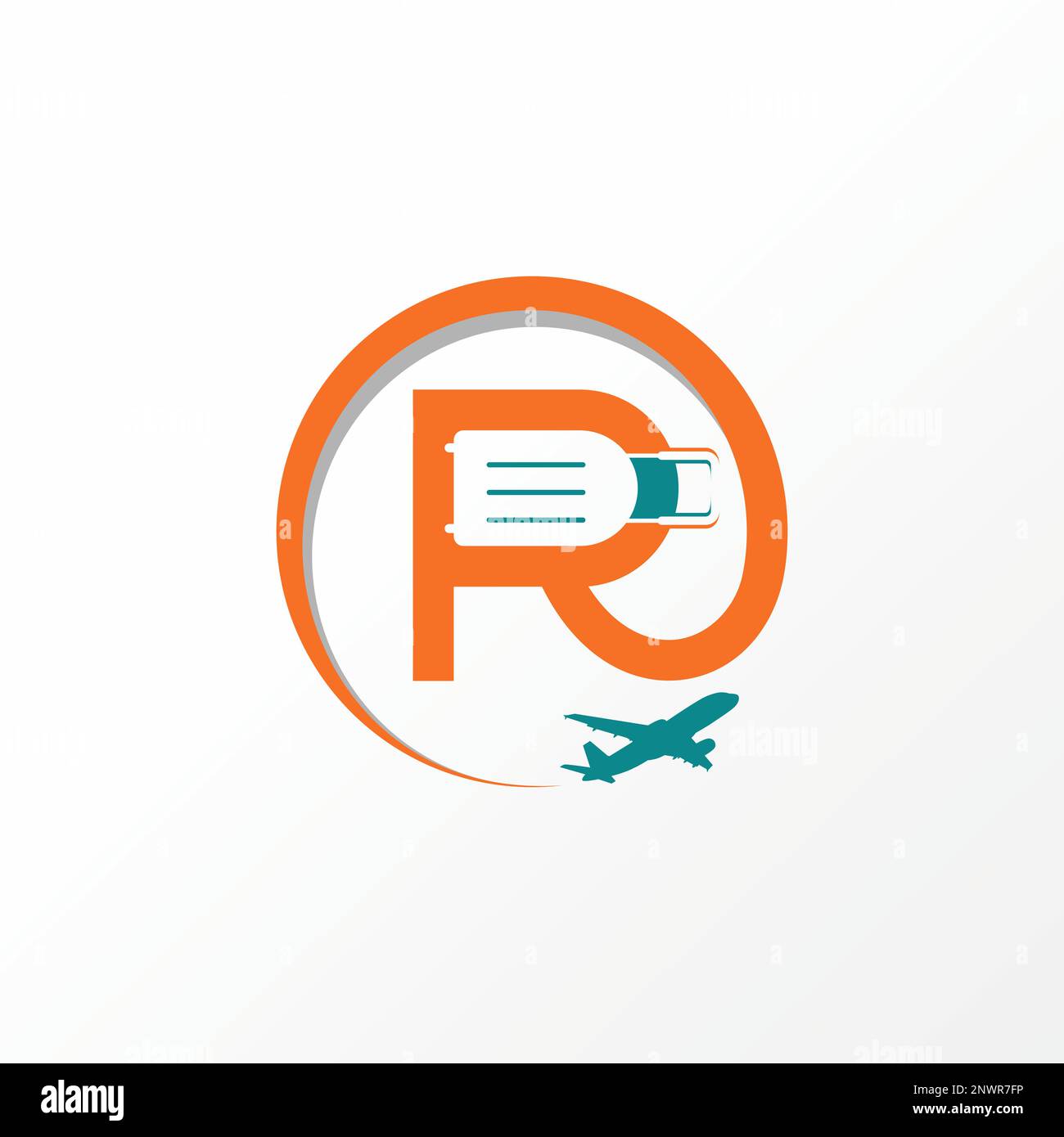Unique letter R sans serif font with circle line, airplane fly, and ...