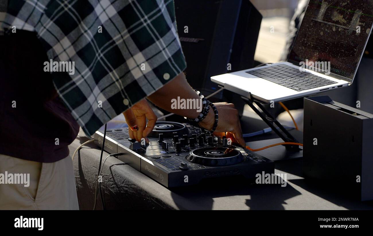 DJ playing and mixing music - NEW YORK CITY, USA - FEBRUARY 14, 2023 ...