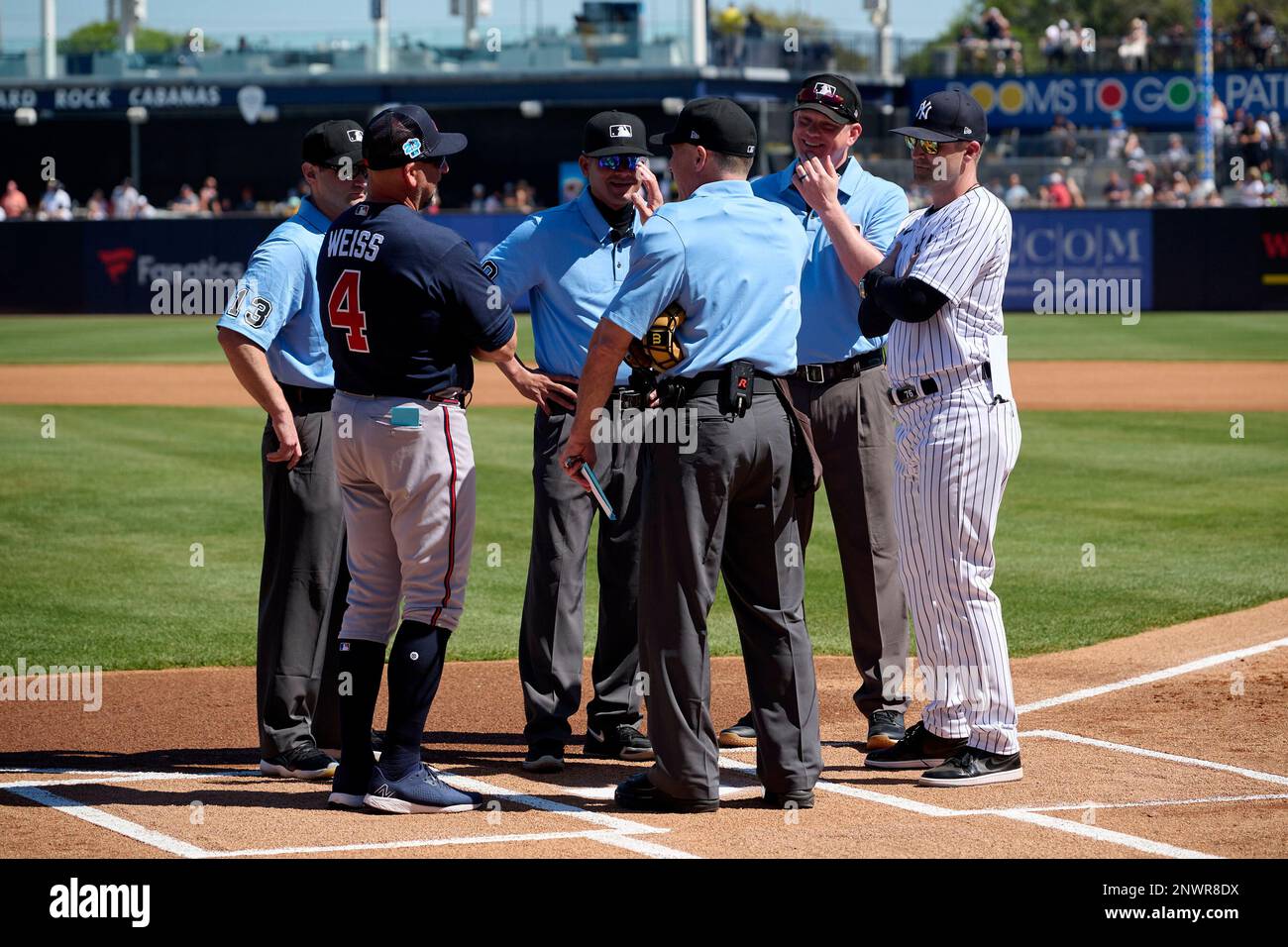 New York Yankees coach Tanner Swanson (76) during the lineup exchange ...
