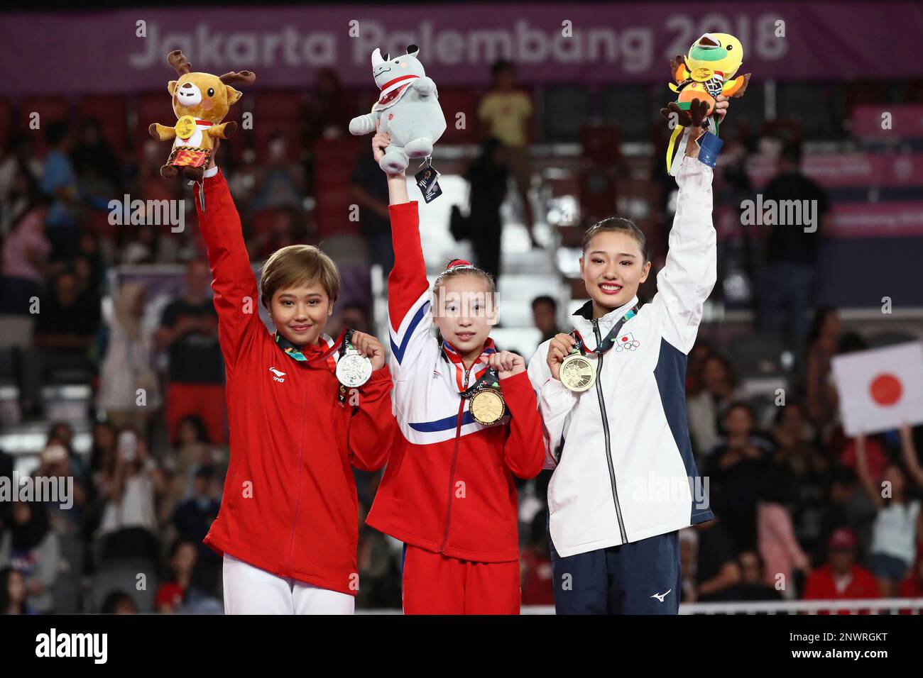 (L to R) Indonesia's Rifda IRFANALUTHFI, silver, North Korea's KIM Su ...