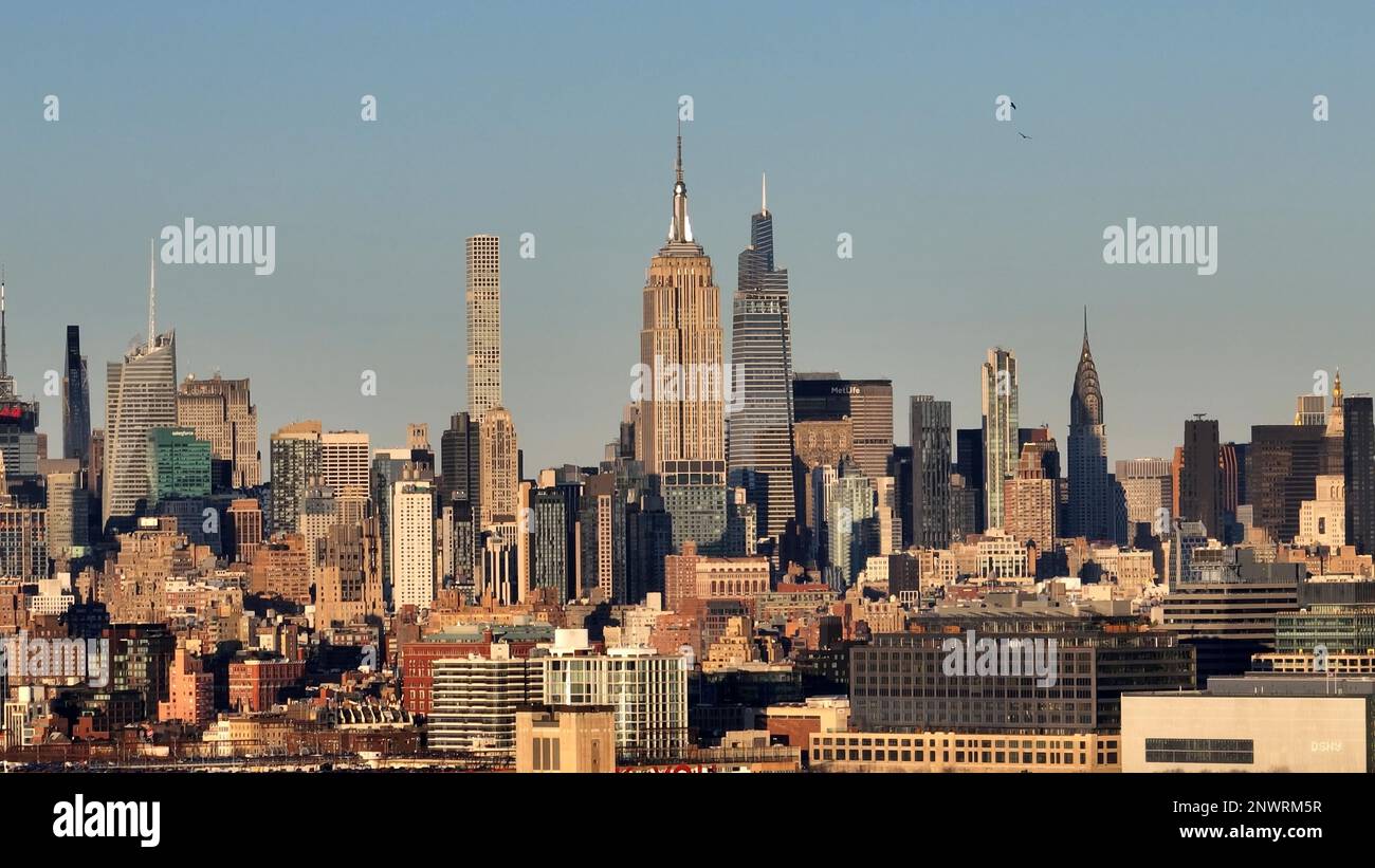 Skyline of Midtown Manhatten with Empire State building - aerial view ...