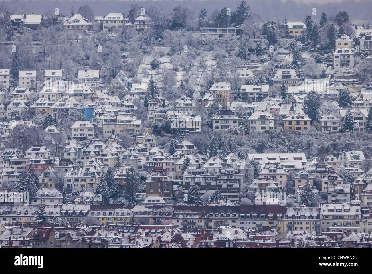 Winter in the state capital, the city is densely built-up, snow lies on ...