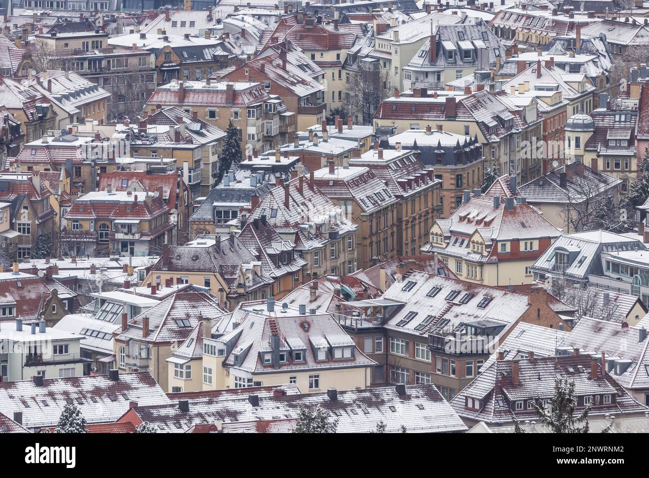 Winter in the state capital, the city is densely built-up, snow lies on ...