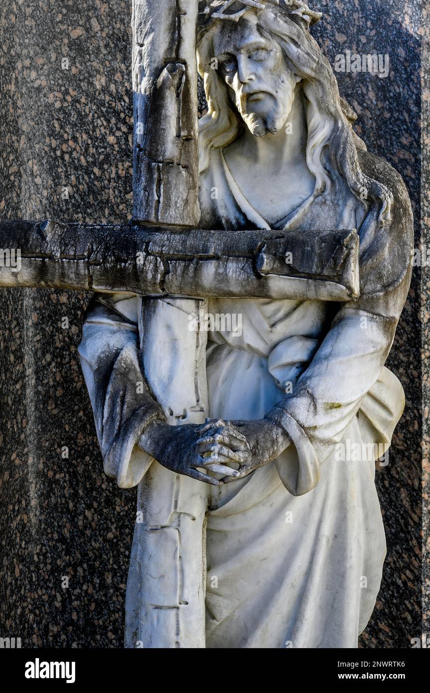 Stone Christ figure with cross in Lauben near Kempten, Allgaeu, Bavaria ...