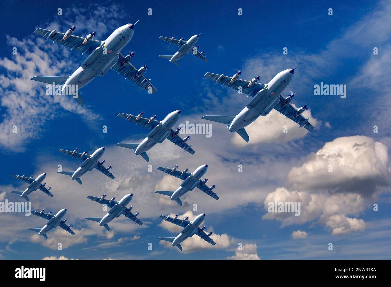 Composing, Airbus A400M, a swarm of military transport aircraft against ...