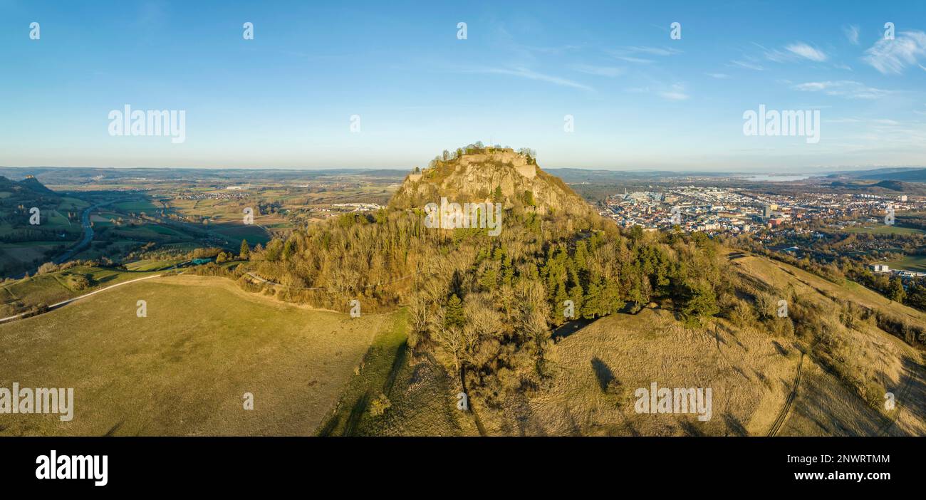 Panorama of the volcanic cone Hohentwiel with the castle ruins ...