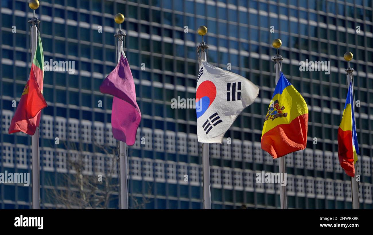 Flags of different nations at United Nations Plaza in New York - NEW ...