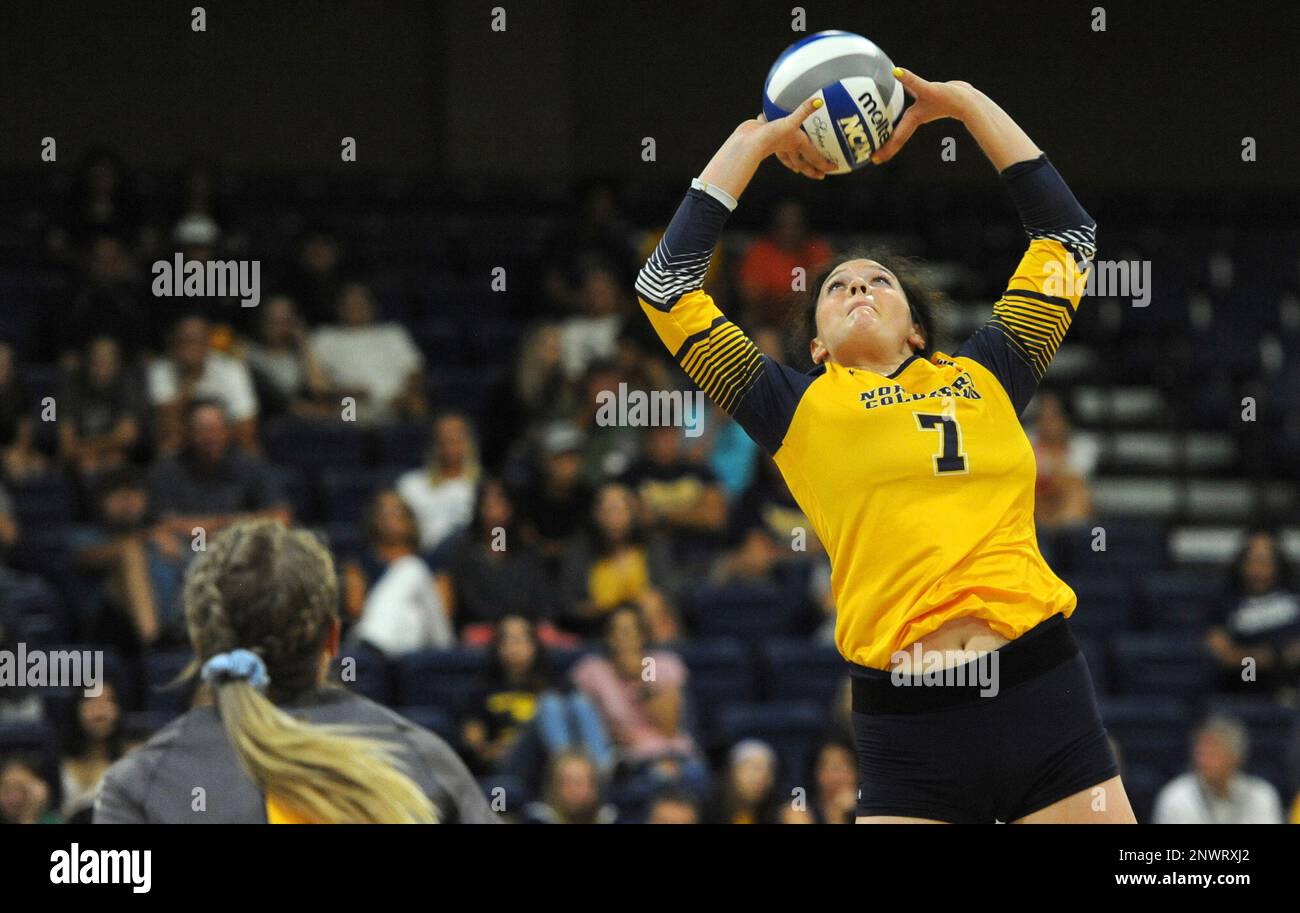 University of Northern Colorado's Daisy Schultz jumps to set the ball ...