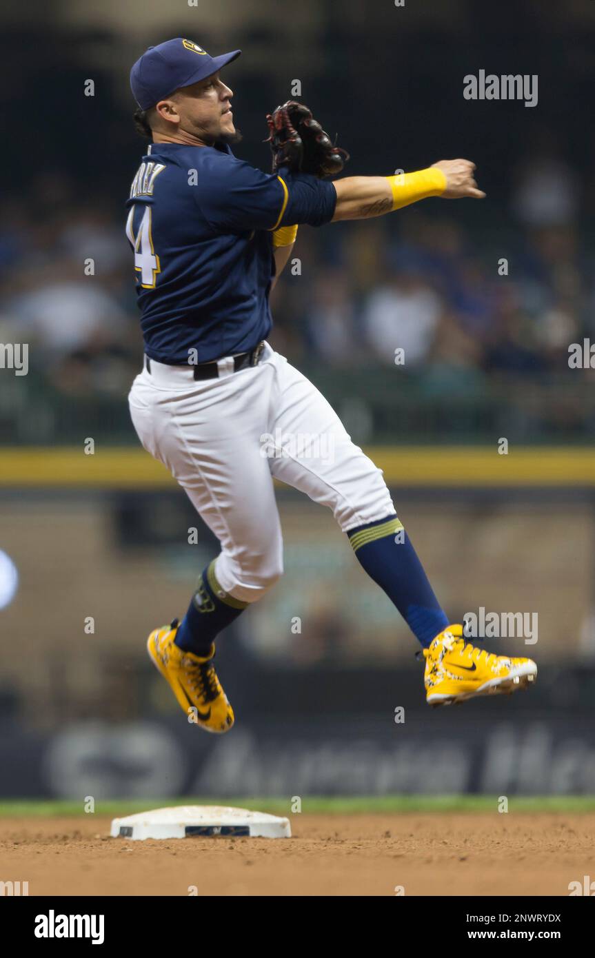 August 20, 2018: Milwaukee Brewers second baseman Hernan Perez #14 ...