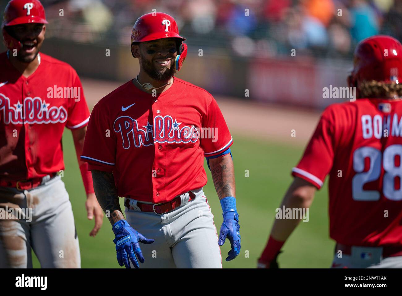 Philadelphia Phillies Edmundo Sosa (33) celebrates hitting a home run ...