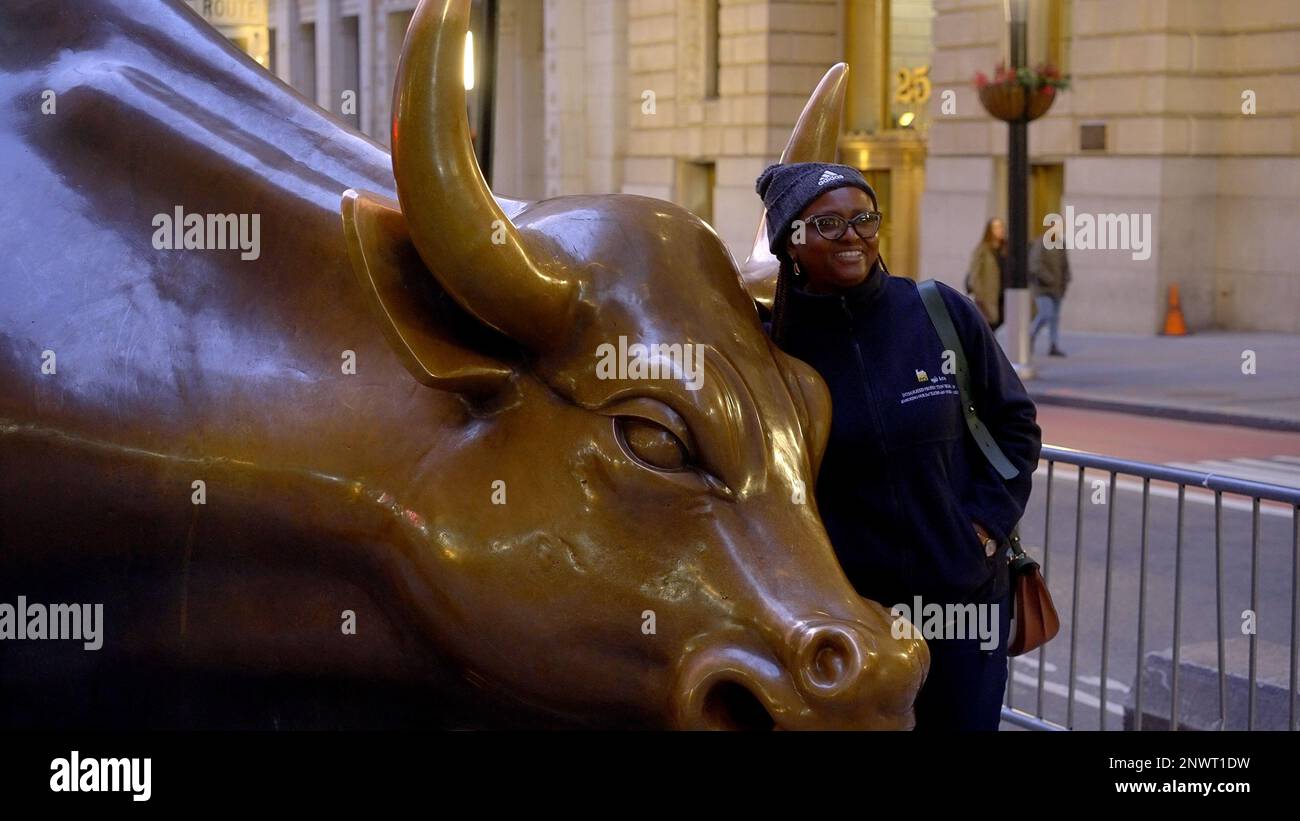 Charging Bull statue in Manhattan financial district - NEW YORK CITY, USA - FEBRUARY 14, 2023 ...