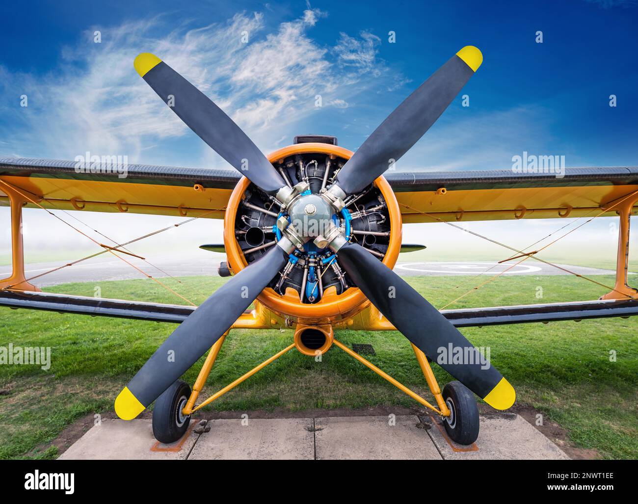 front view of an old biplane Stock Photo - Alamy