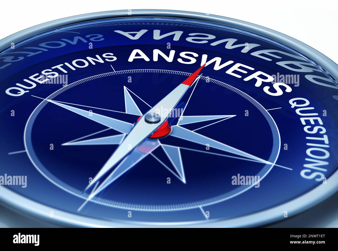 3D rendering of a compass with the word answers Stock Photo - Alamy
