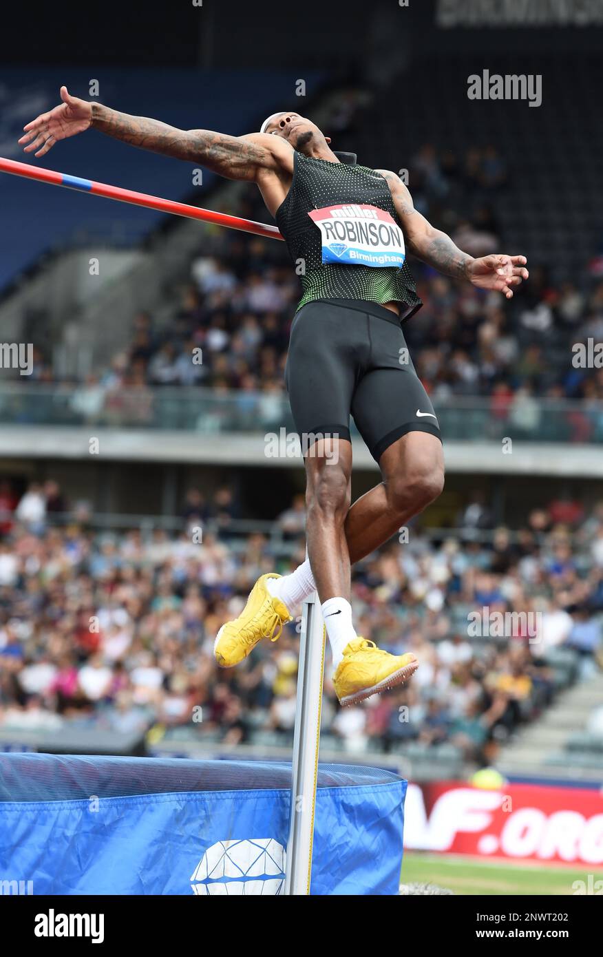 Jeron Robinson (USA) places third in the high jump at 7-6 1/2 (2.30m ...