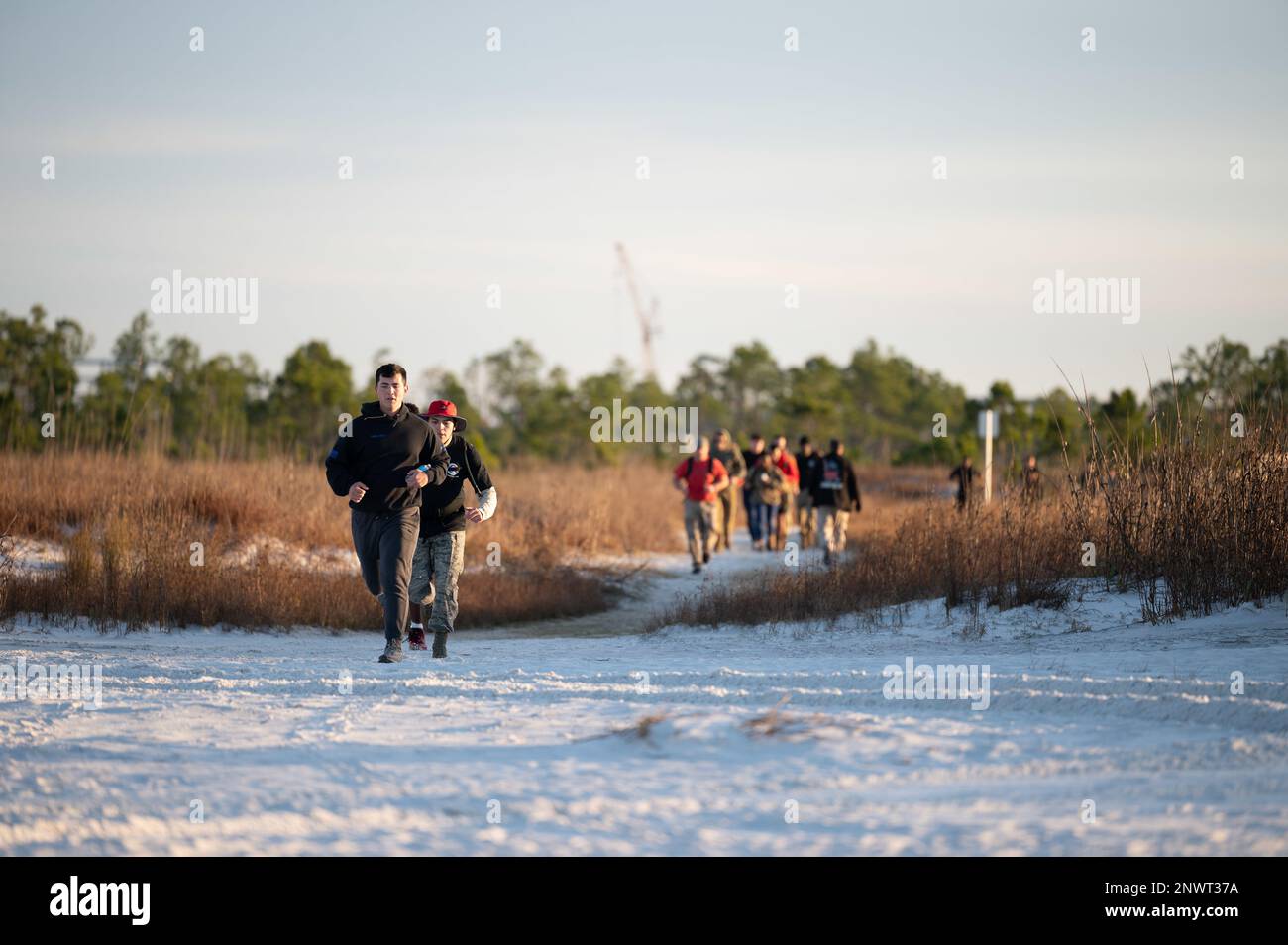 U.S. Airmen participating in a resiliency ruck run at Tyndall Air Force ...