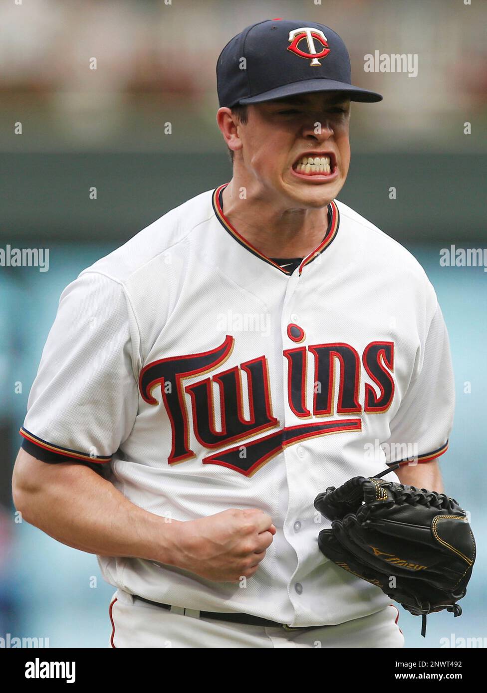 Minnesota Twins pitcher Trevor Hildenberger celebrates after striking ...