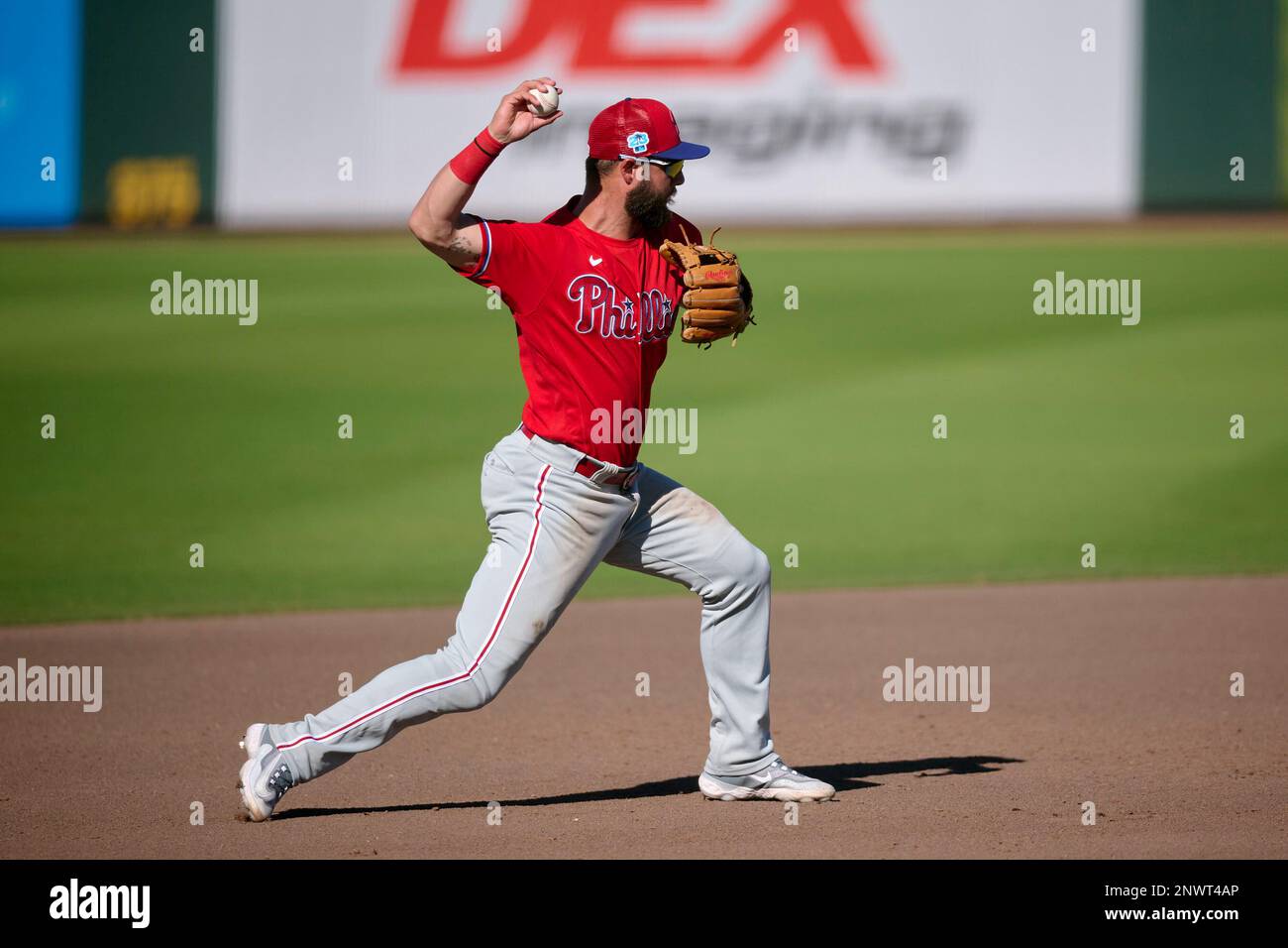 Philadelphia Phillies third baseman Weston Wilson (77) throws to second ...
