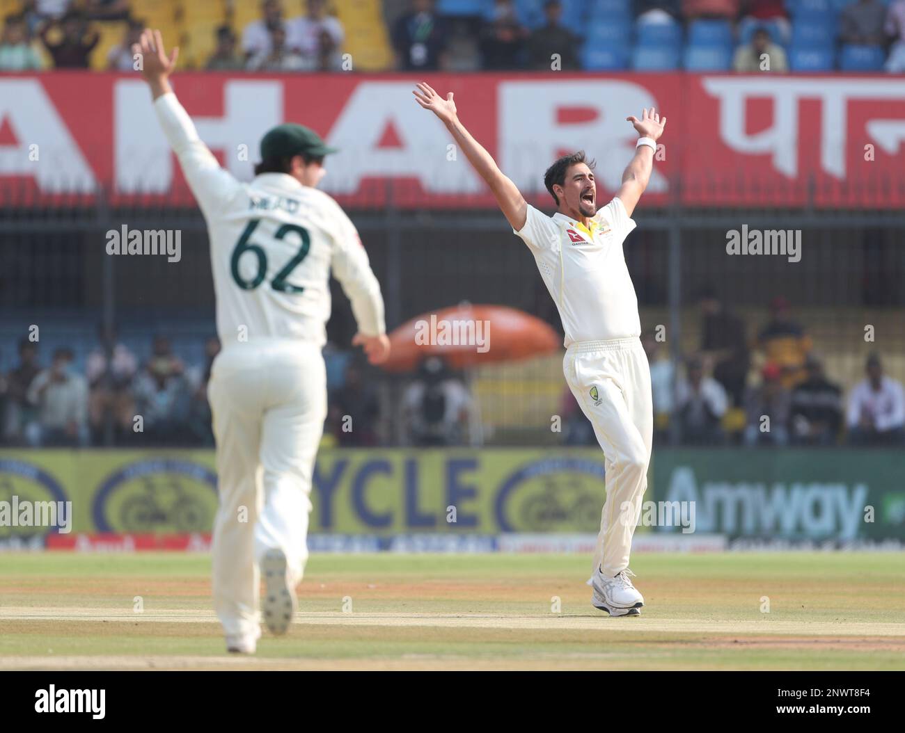 Australia's Mitchell Starc, right, appeals unsuccessfully for LBW ...