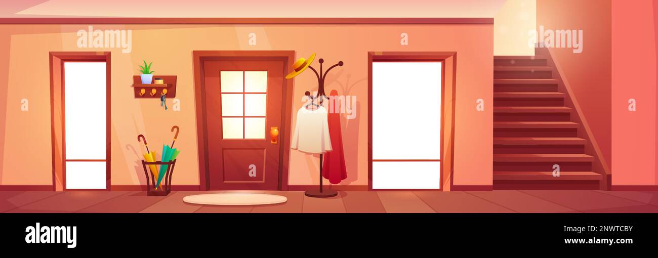 House hallway interior with furniture. Vector cartoon illustration of ...