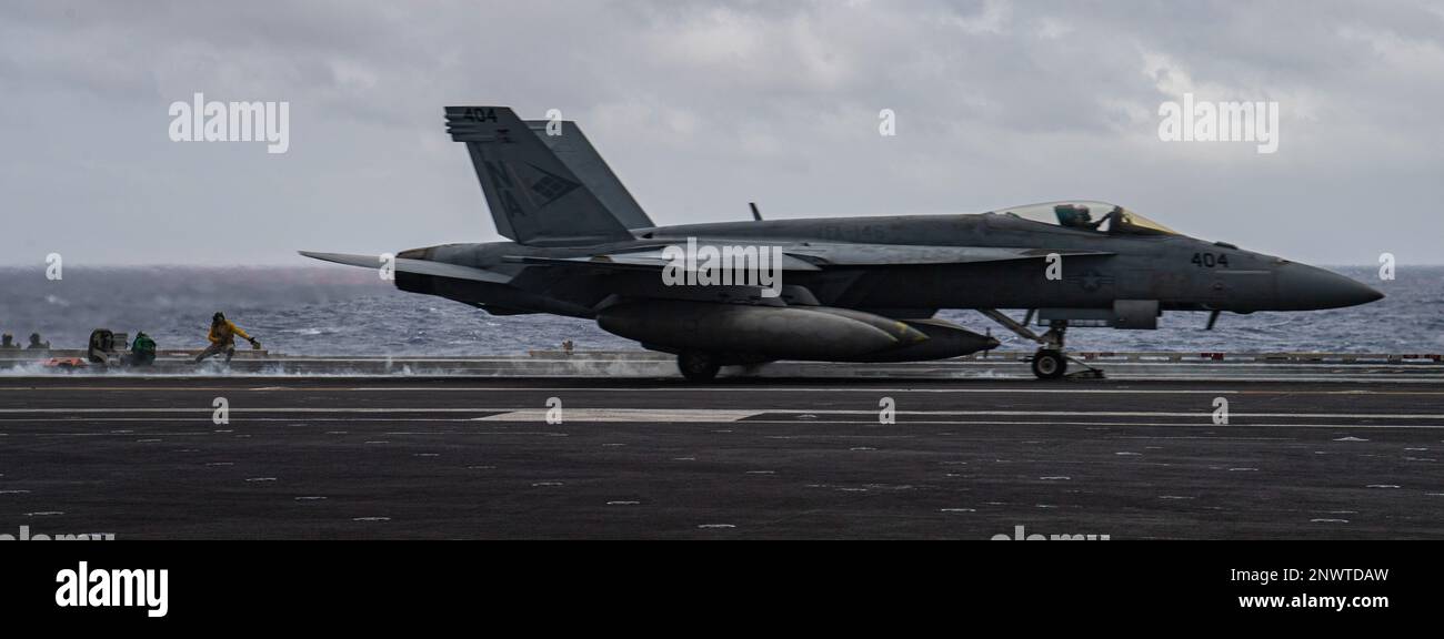 230105-N-MH015-1049 PHILIPPINE SEA (Jan. 5, 2023) An F/A-18E Super Hornet from the “Blue ...