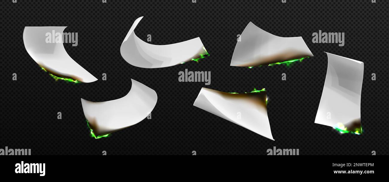 Realistic set of burning paper sheets isolated on transparent ...