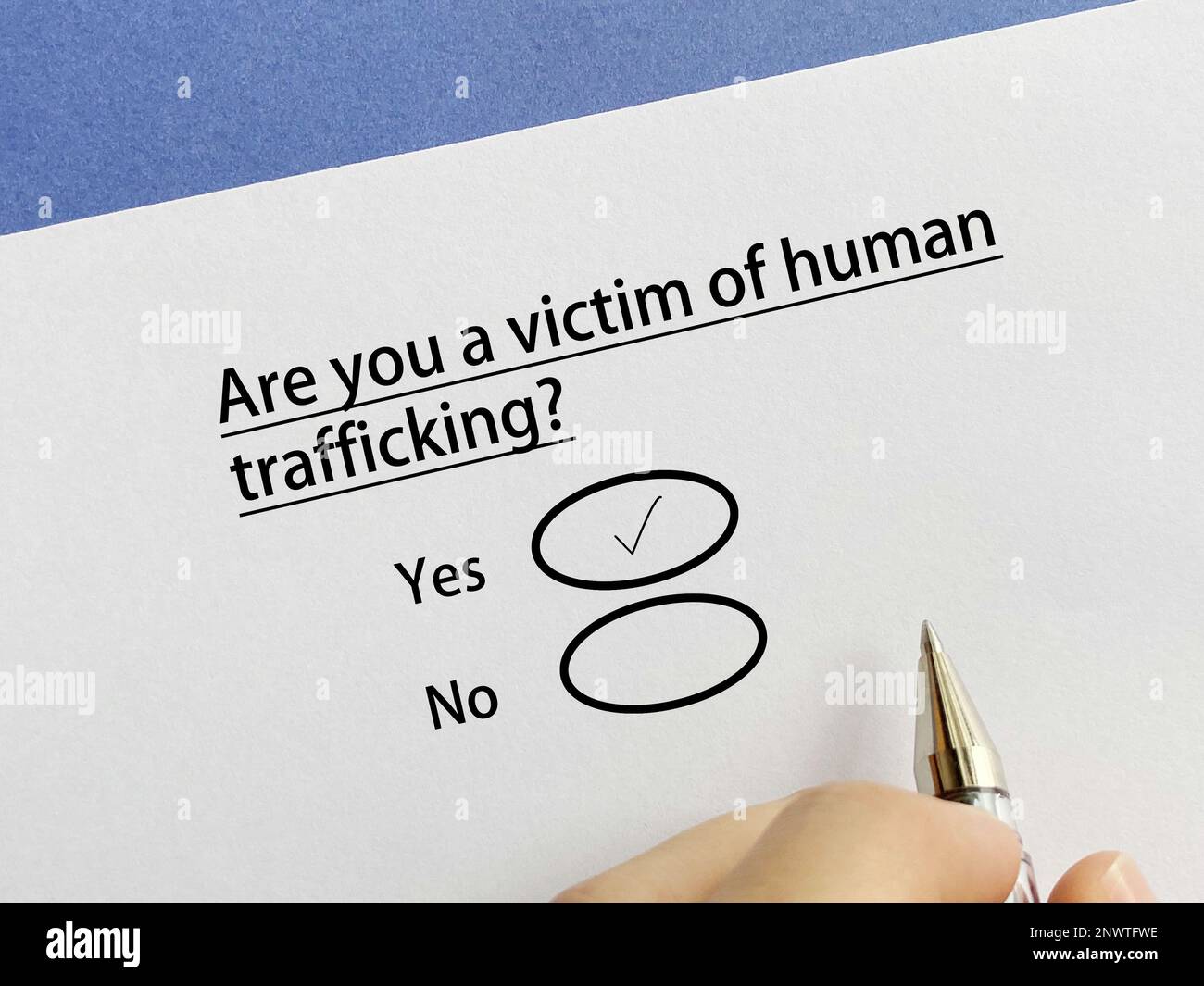 One person is answering question about trafficking. He is a victim of ...