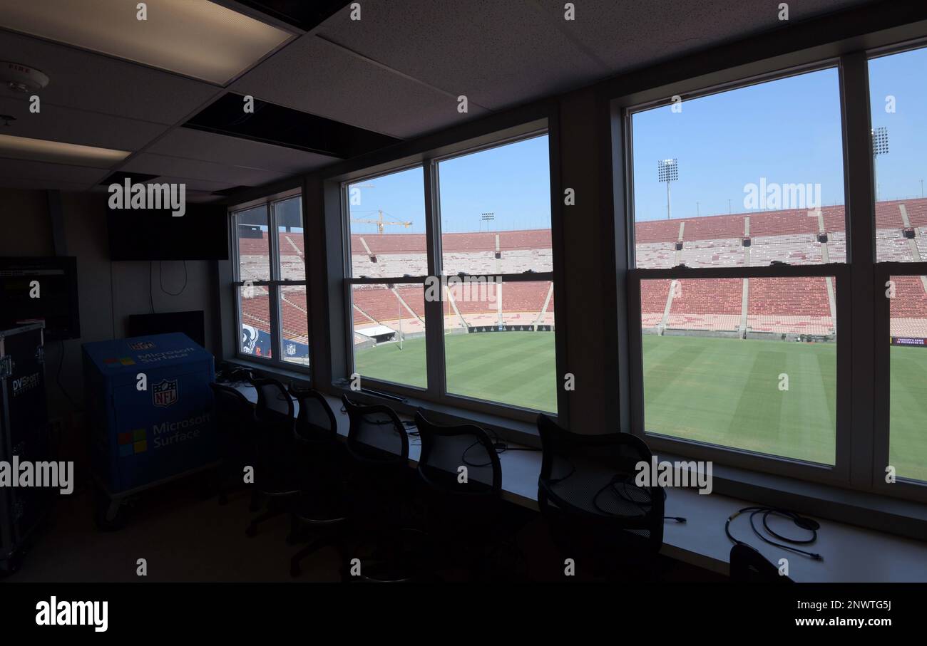 A view of the temporary coaches box during enovation of the Los Angeles ...