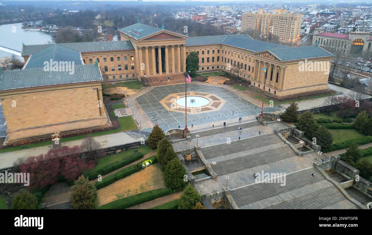 Rocky steps at the Famous Museum of Art in Philadelphia - aerial view ...