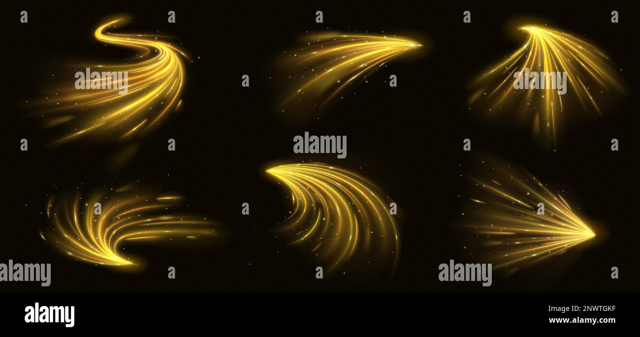 Realistic set of long exposure yellow light effects isolated on transparent background. Vector ...