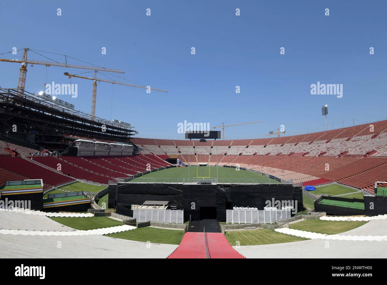 General overall view of renovation of the Los Angeles Memorial Coliseum ...