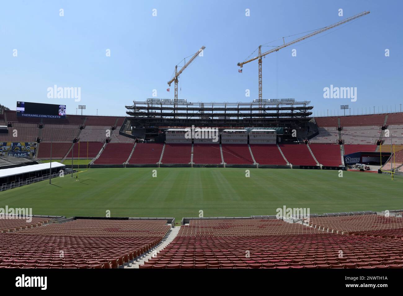 General overall view of renovation of the Los Angeles Memorial Coliseum ...