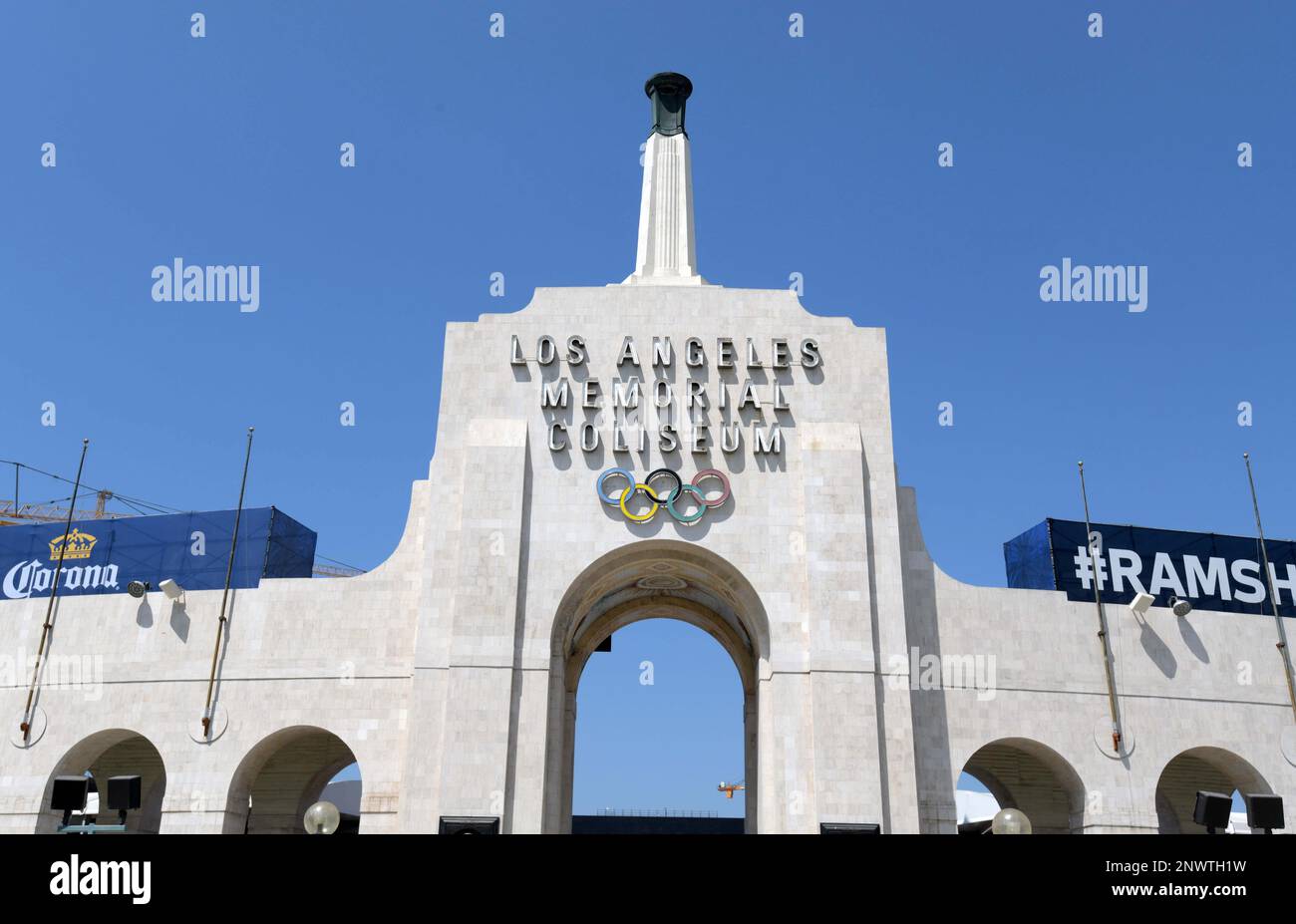 General overall view of Los Angeles Memorial Coliseum peristyle and ...