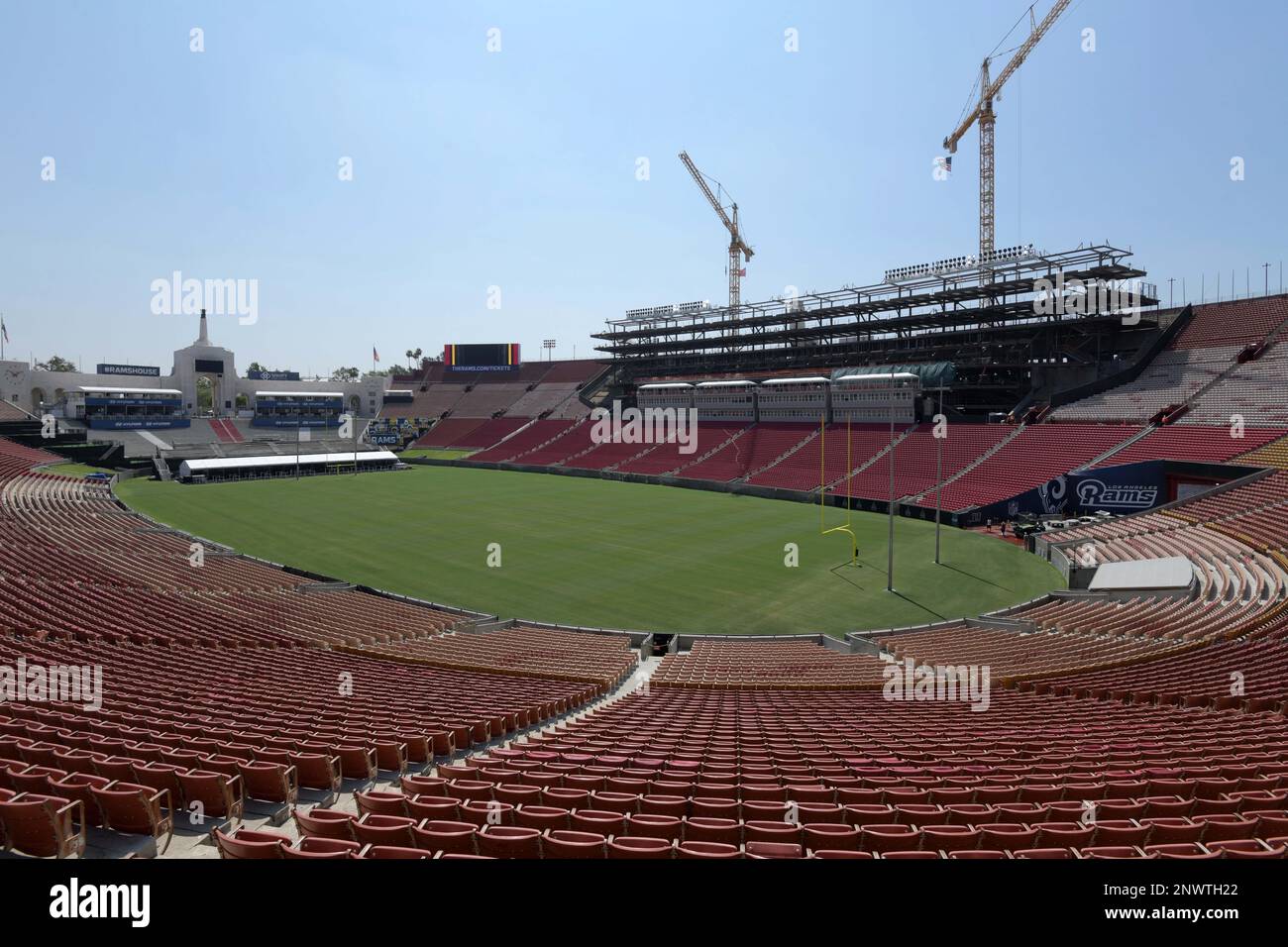 General overall view of renovation of the Los Angeles Memorial Coliseum ...
