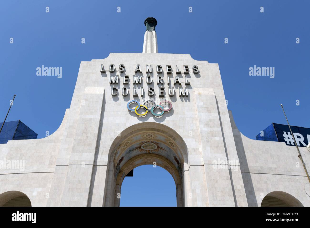 General overall view of Los Angeles Memorial Coliseum peristyle and ...