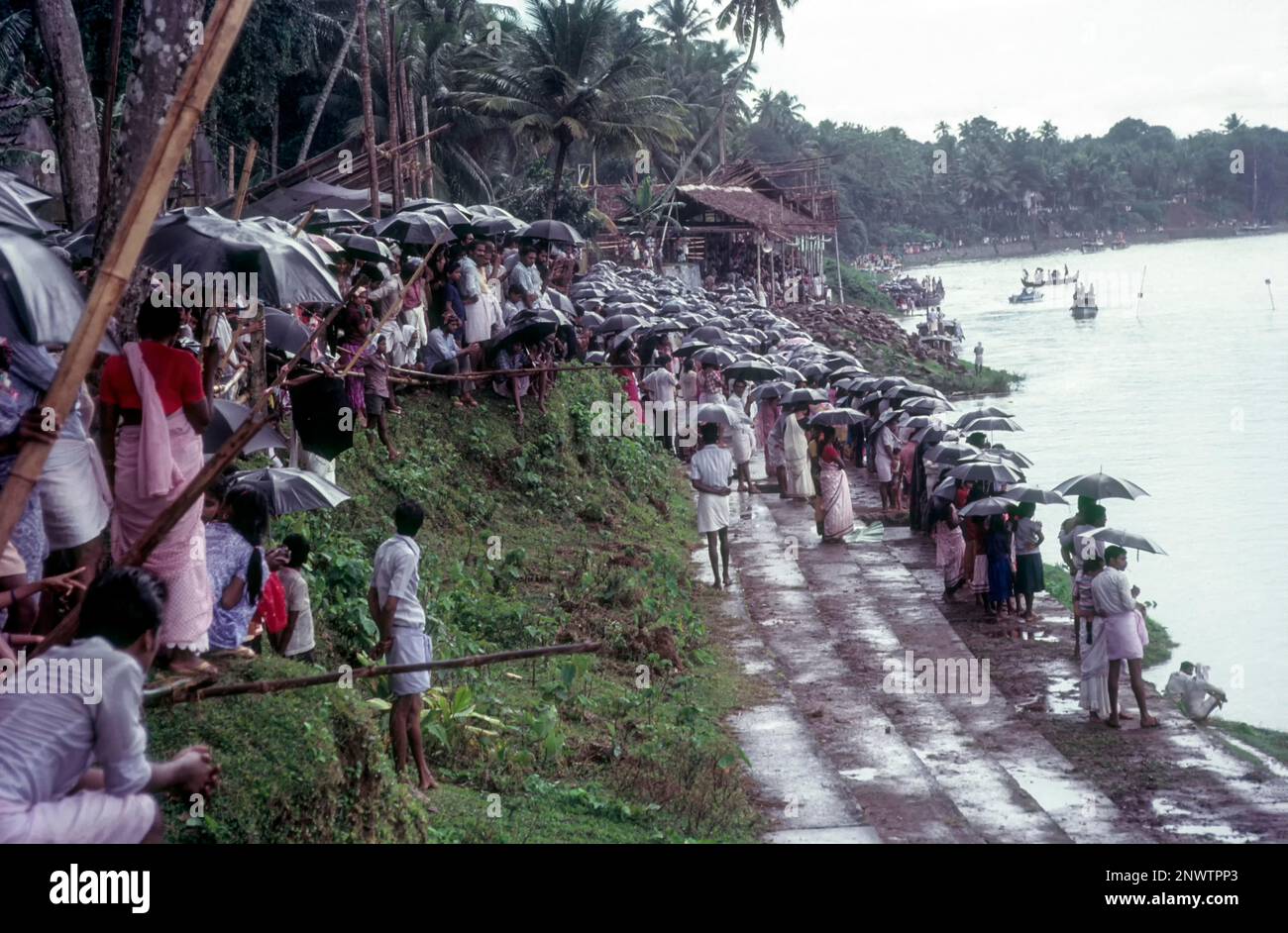 Spectators during raining with Umbrellas in Aranmula Boat race during ...