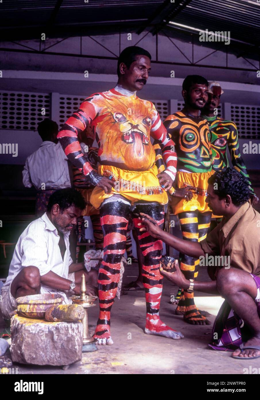 Painted human bodies for Pulikali Tiger Dance, Onam festival, Kerala ...