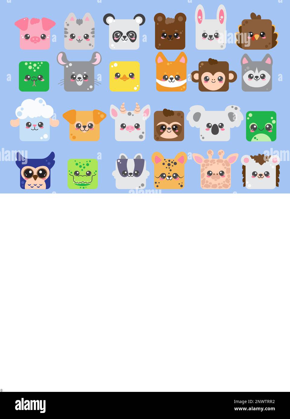 Cute square animal faces. Cartoom heads of characters. Set icons of cat ...