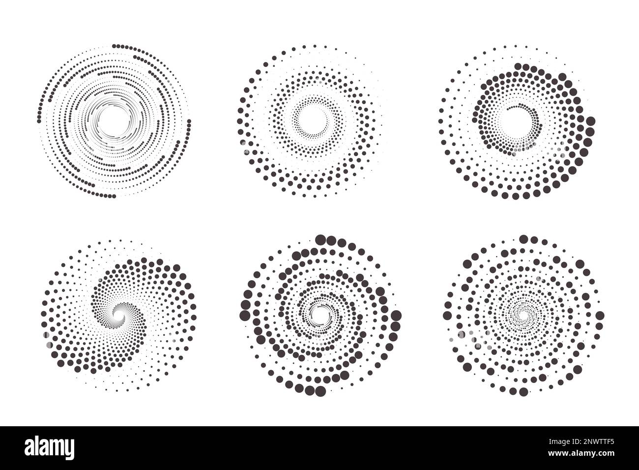 Dotted Circles Pattern Abstract Half Tone Graphic Set Circular Textured Round Spiral Frames