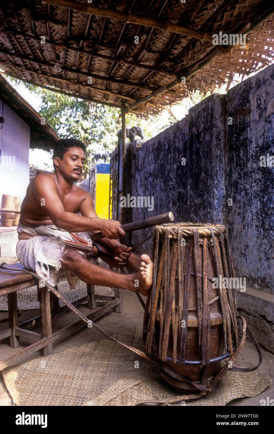 Making of Jendai or leather music instrument in Peruvemba, Kerala ...