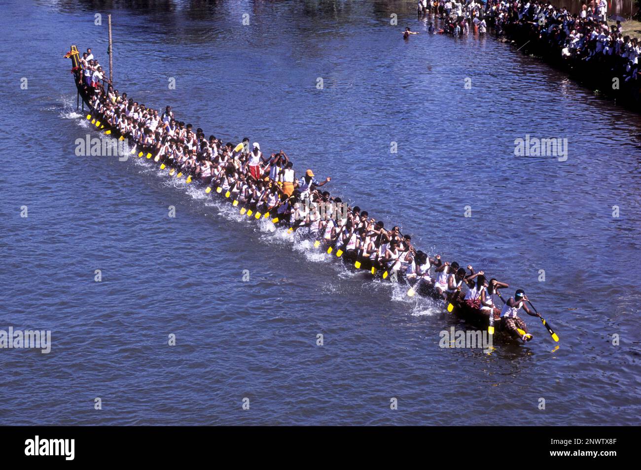 Birds eye view of snake Boat Racing at Payippad near Haripad, Kerala ...