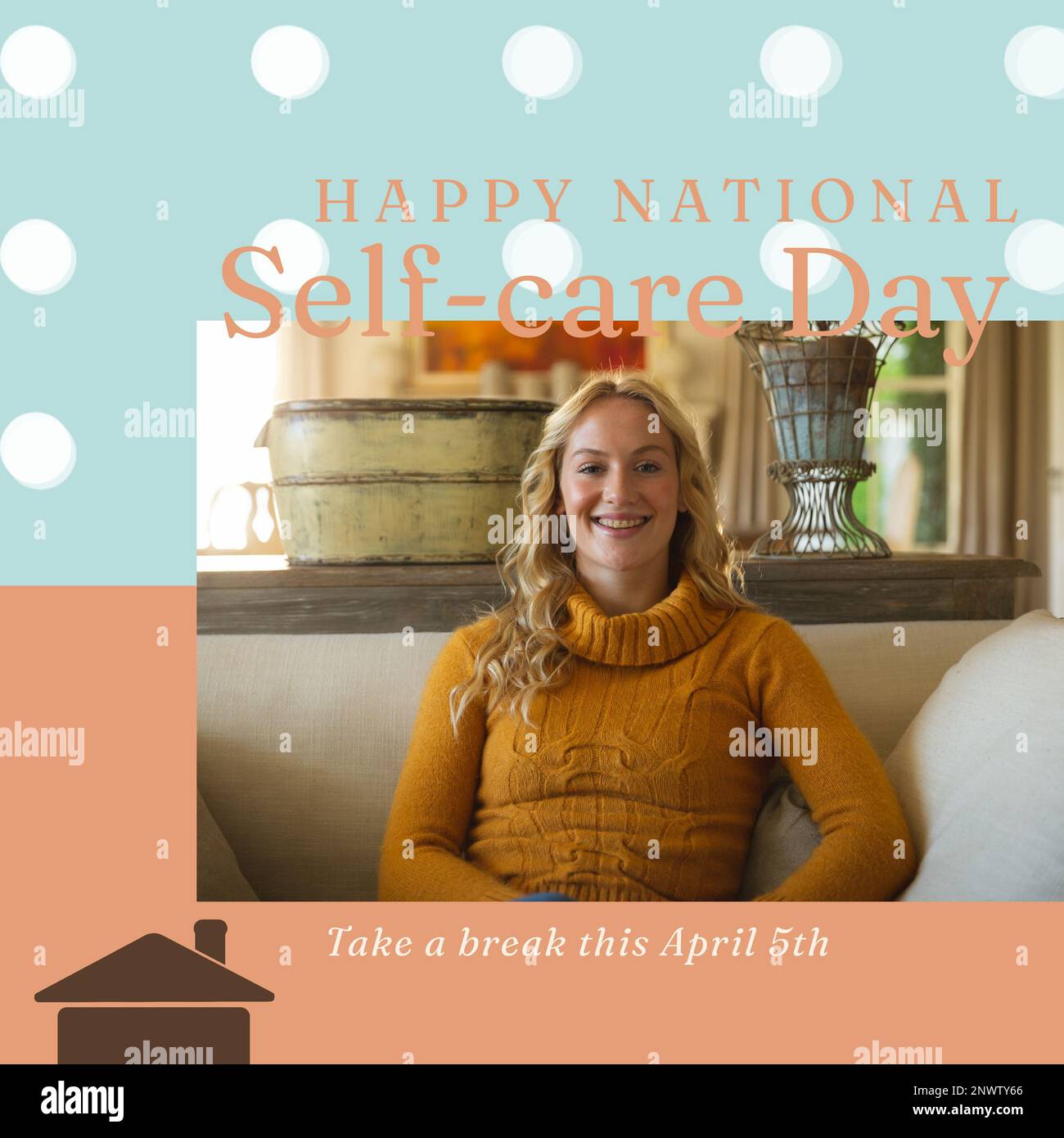 Composition of happy national self-care day text over caucasian woman ...