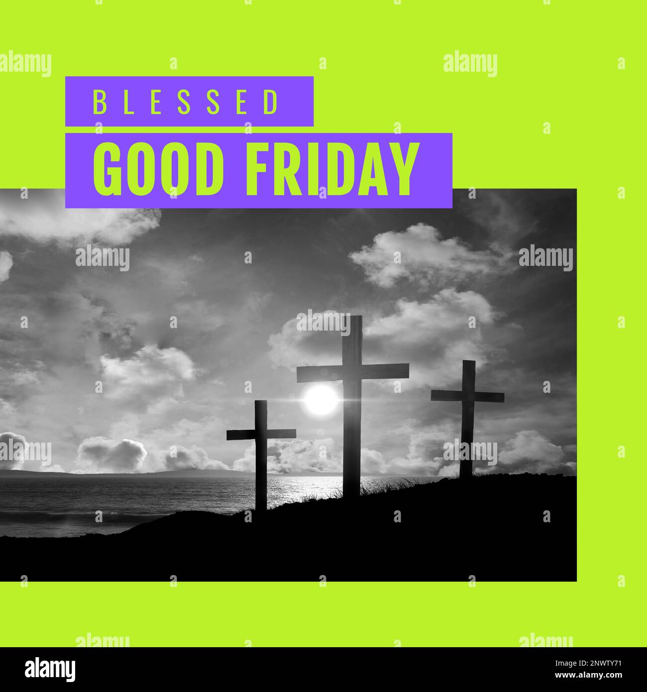 Image of blessed good friday text over clouds and crosses. Blessed good ...