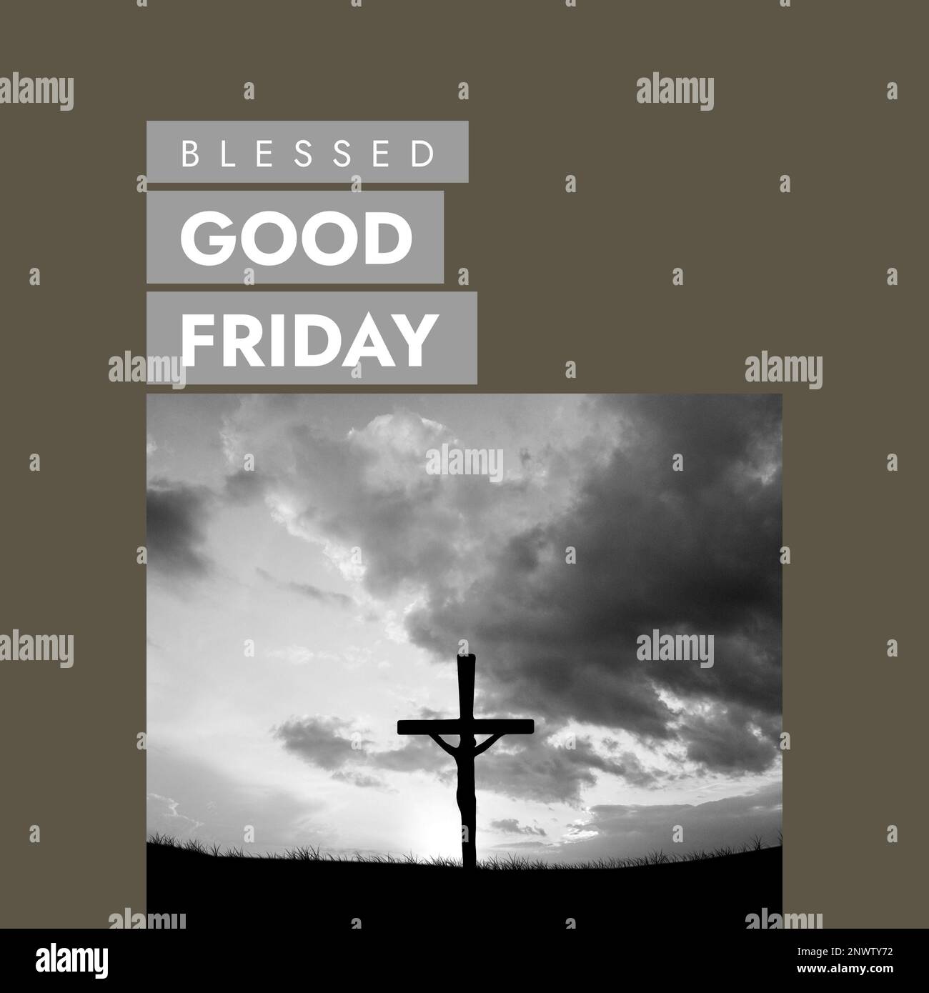 Image of blessed good friday text over clouds and cross. Blessed good ...