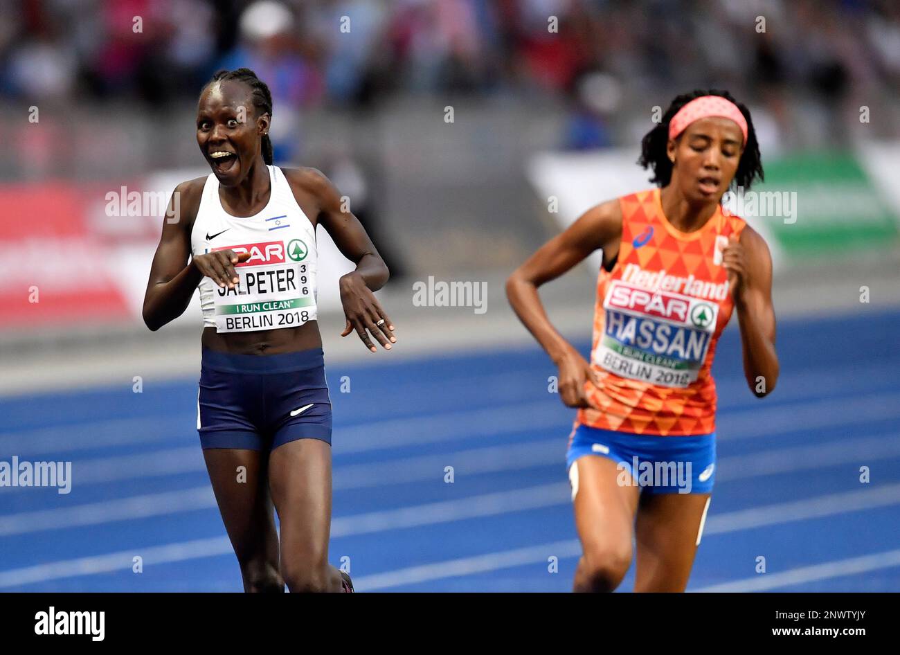 Israel's Lonah Chemtai Salpeter, left, reacts when realizing that she ...