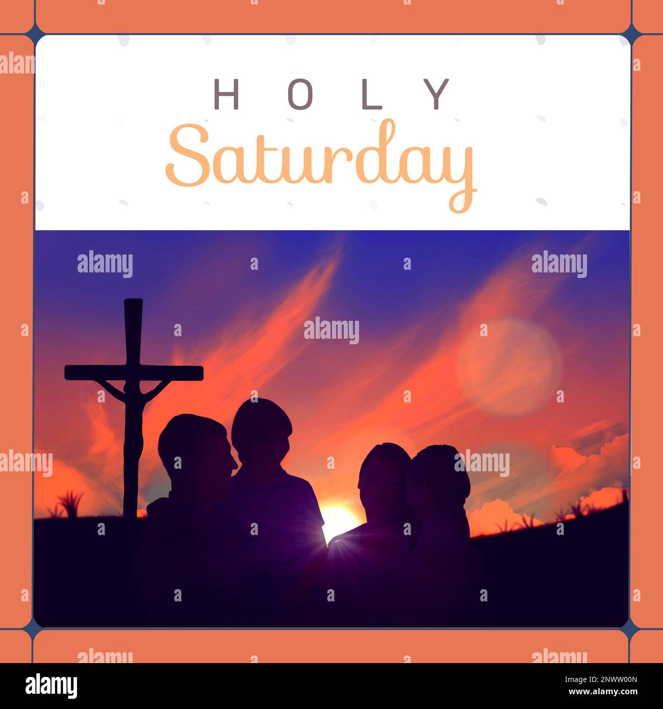 Image of holy saturday text over silhouette of family embracing and ...