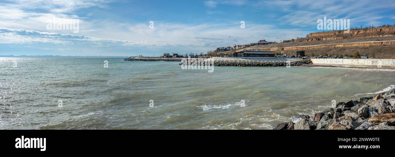 Odessa, Ukraine 18.02.2023. The coast of the Black Sea near Fontanka ...