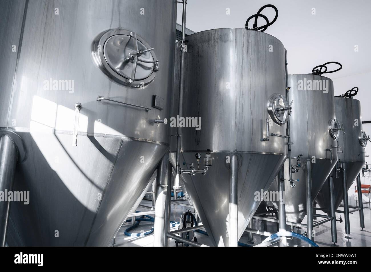 beer production plant. interior of a modern technological brewery Stock ...