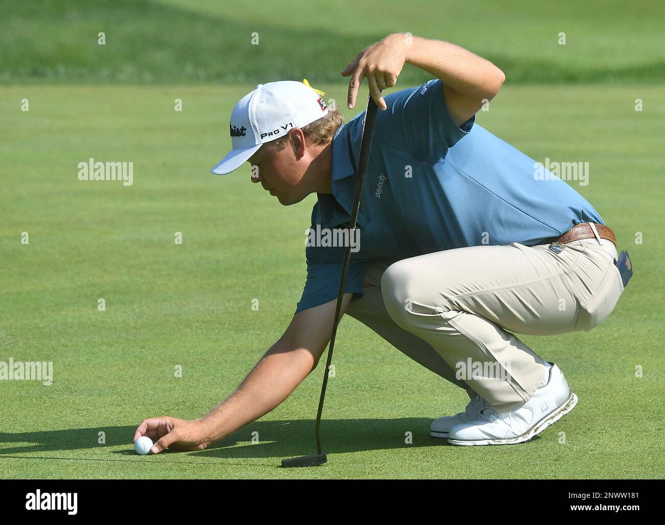 ST. LOUIS, MO - AUGUST 11: Patton Kizzire places his ball before ...