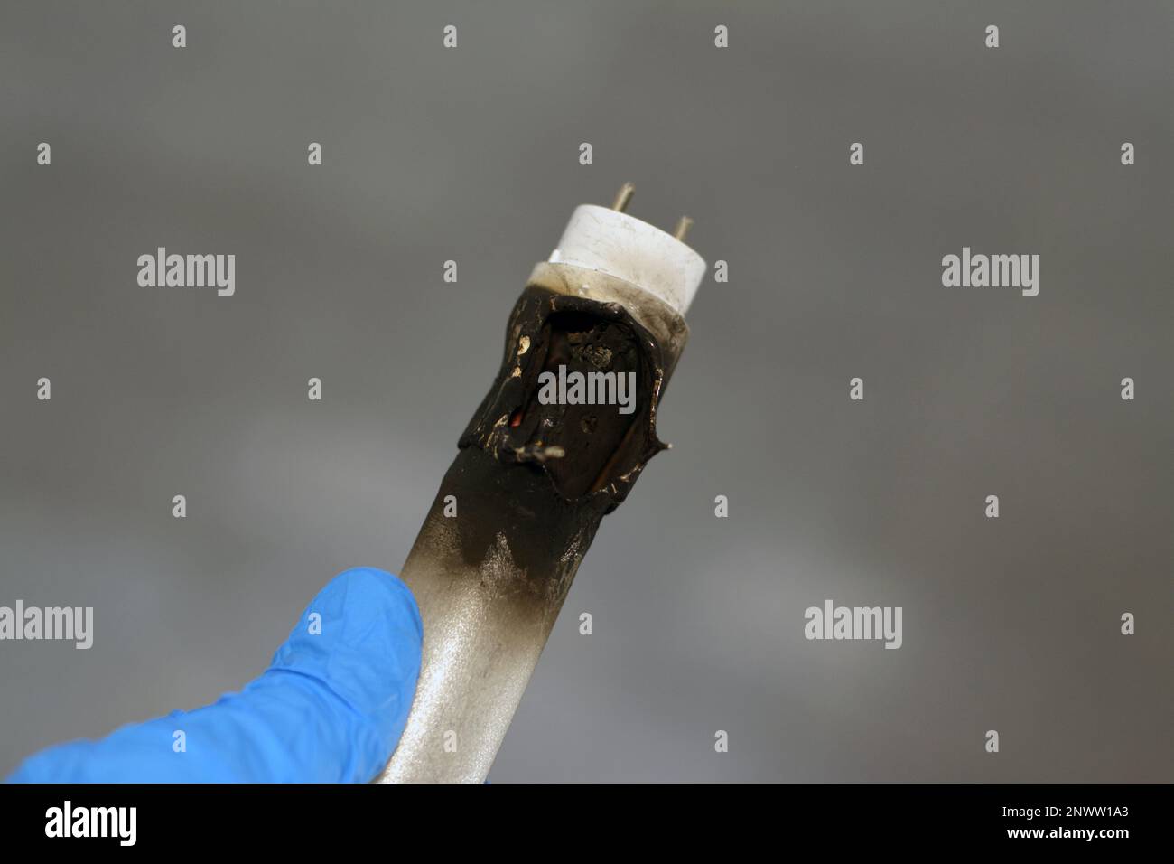 Substandard materials of ledtube a led tube light neon lamp, a burnt ...